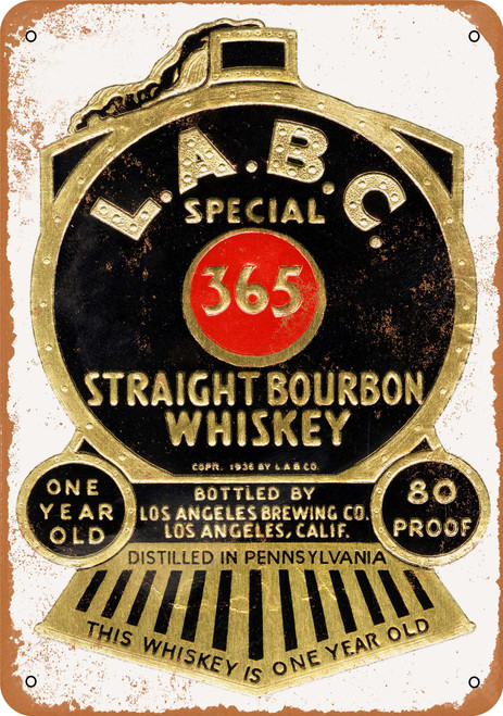 1933 LABC Straight Bourbon Whiskey Metal Sign