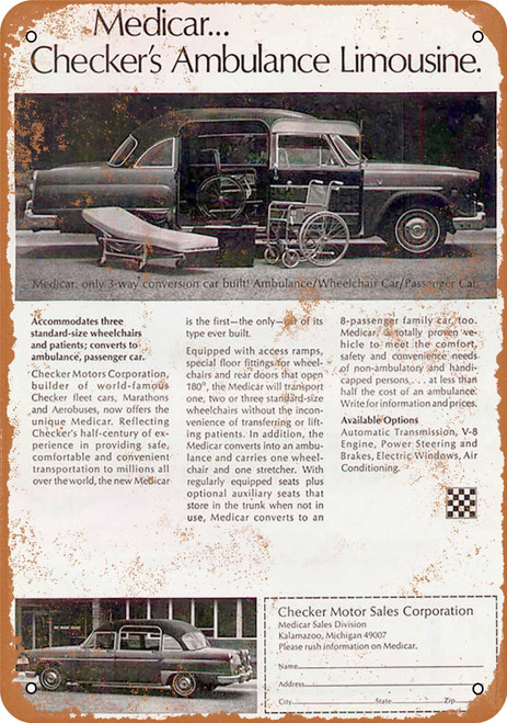 1971 Checker Ambulance Limousine Metal Sign