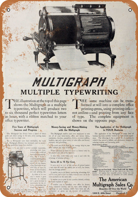 1910 Multigraph Multiple Typewriter Metal Sign