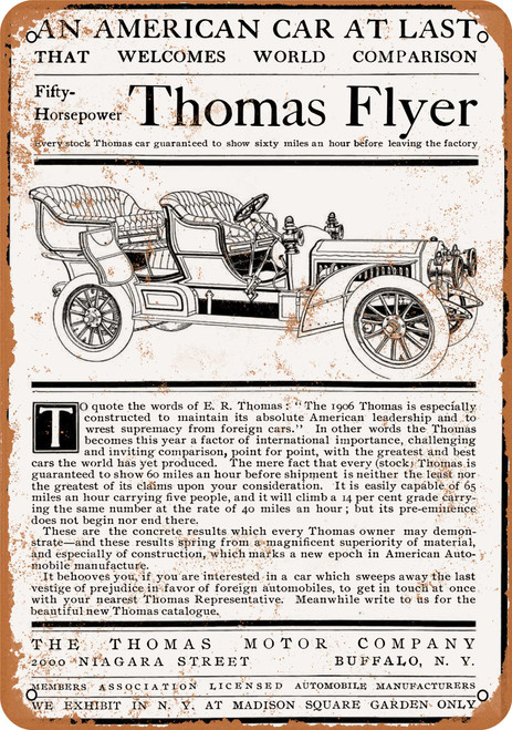 1906 Thomas Flyer Automobile Metal Sign