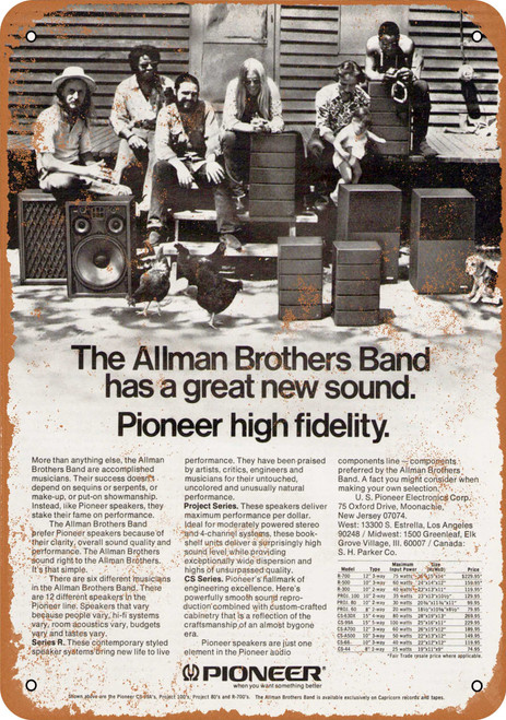1974 Allman Brothers for Pioneer Metal Sign