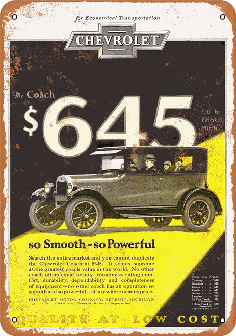 1926 Chevrolet Coach Metal Sign