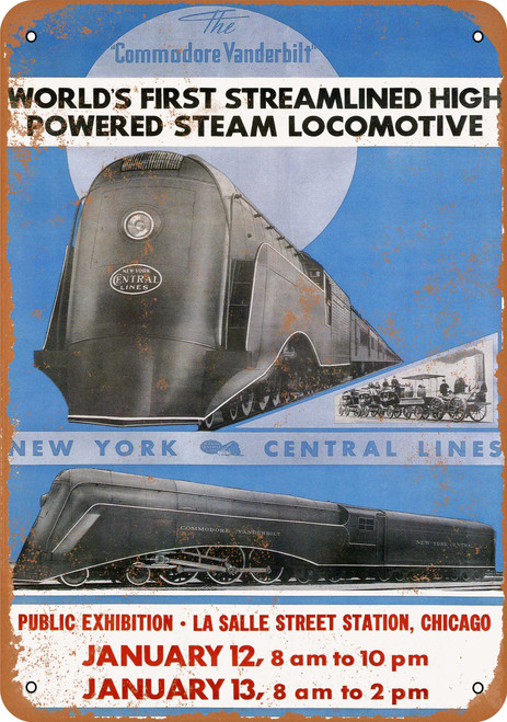 1934 New York Central Commodore Vanderbilt Locomotive Metal Sign