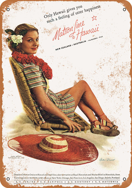1938 Matson Lines to Hawaii Metal Sign