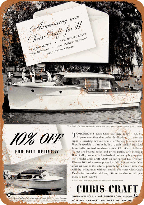 1940 Chris-Craft Cruisers Metal Sign