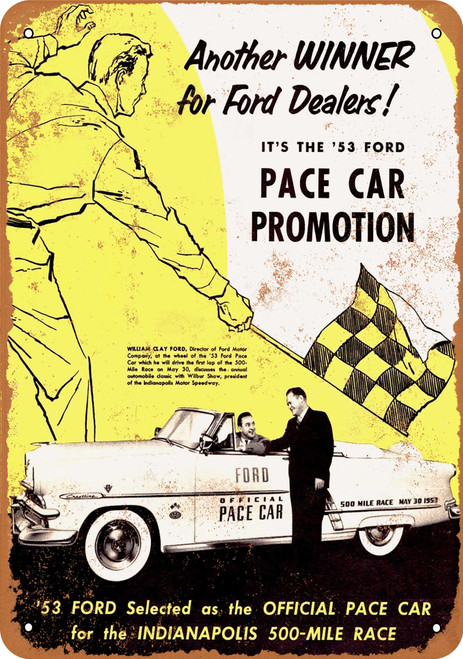 1953 Ford Pace Car Indianapolis 500 Metal Sign