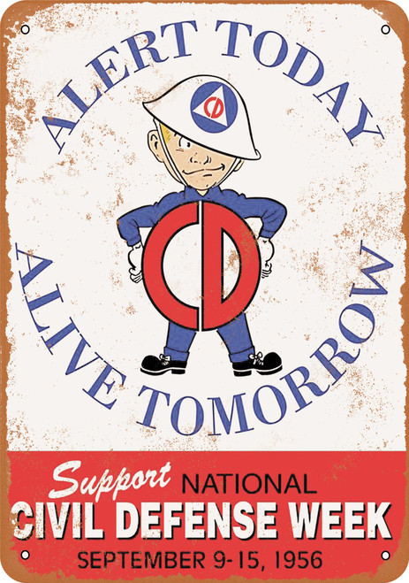 1956 Civil Defense Week Metal Sign