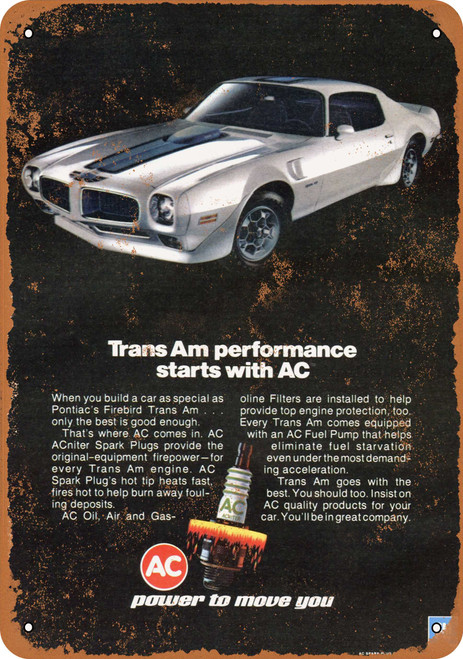 1972 AC Spark Plugs Pontiac Trans Am Metal Sign