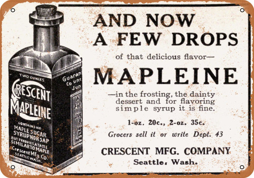 1916 Crescent Mapleine Maple Syrup Metal Sign