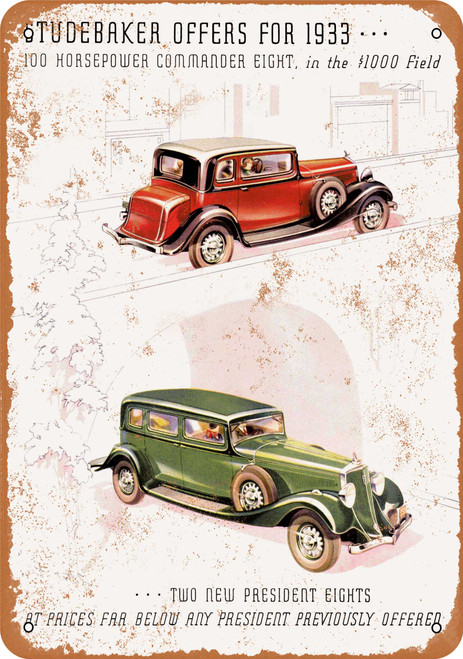 1933 Studebaker Commander and President Metal Sign