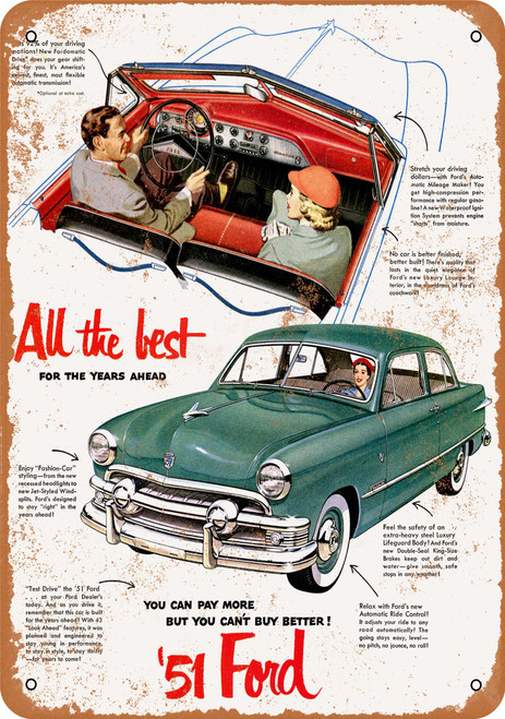 1951 Ford Automobiles Metal Sign
