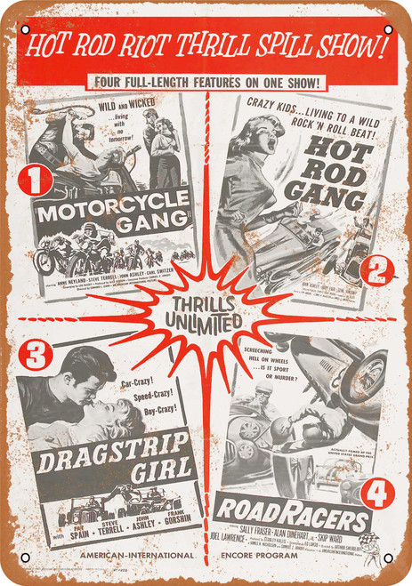 1958 Hot Rod Riot Thrill Spill Show Metal Sign