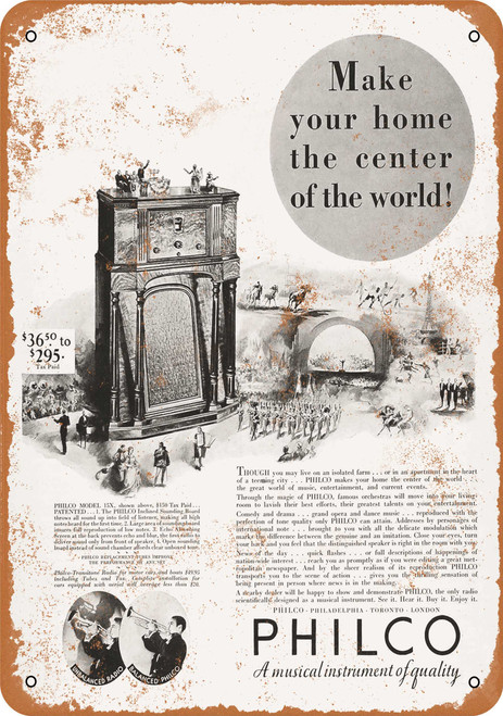 1932 Philco Inclined Sounding Board Metal Sign