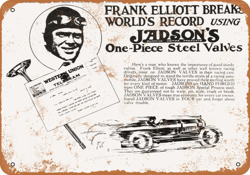 1922 Jadson's Steel Racing Valves Metal Sign