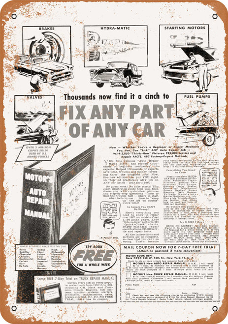 1960 Auto Repair Manual Metal Sign