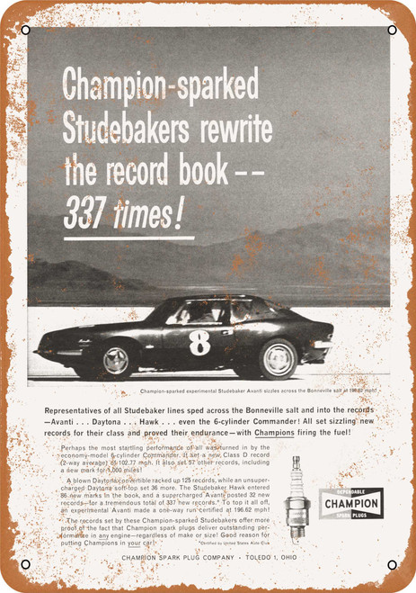 1964 Studebaker Avanti Champion Spark Plugs Metal Sign