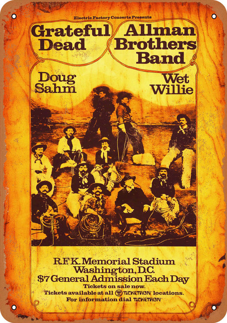 1973 Grateful Dead & Allman Bros. Wash DC Metal Sign