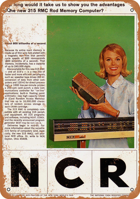 1964 NCR 315 RMC Rod Memory Computer Metal Sign