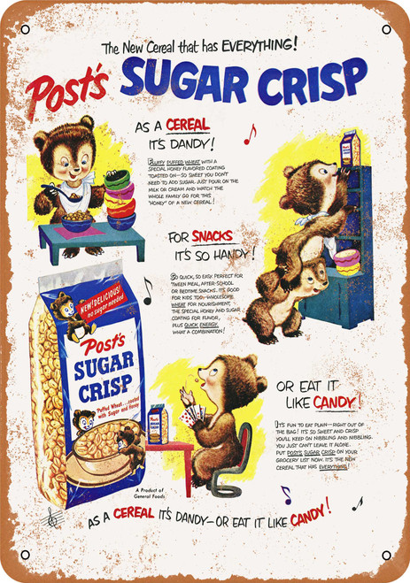 1950 Post Sugar Crisp Metal Sign