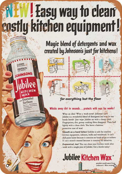1953 Johnson Jubilee Kitchen Wax Metal Sign