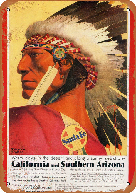 1930 Santa Fe Chief Metal Sign