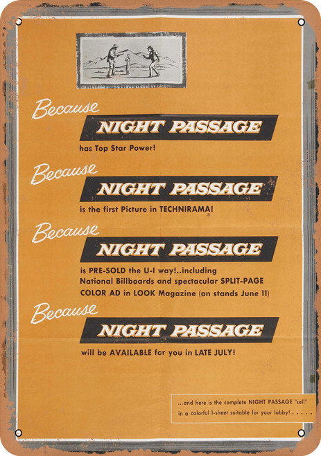 Night Passage (1957) 3 Metal Sign