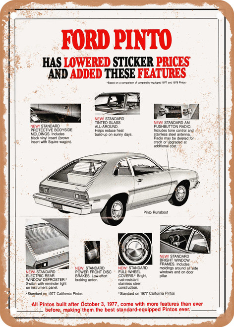1978 Ford Pinto Vintage Ad Metal Sign