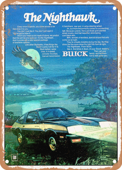 1977 Buick Skyhawk Nighthawk Vintage Ad Metal Sign