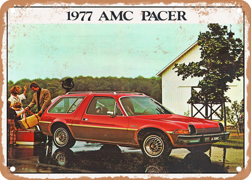 1977 AMC Pacer Wagon Vintage Ad - 14x10 Metal Sign - Retro Rusty Look