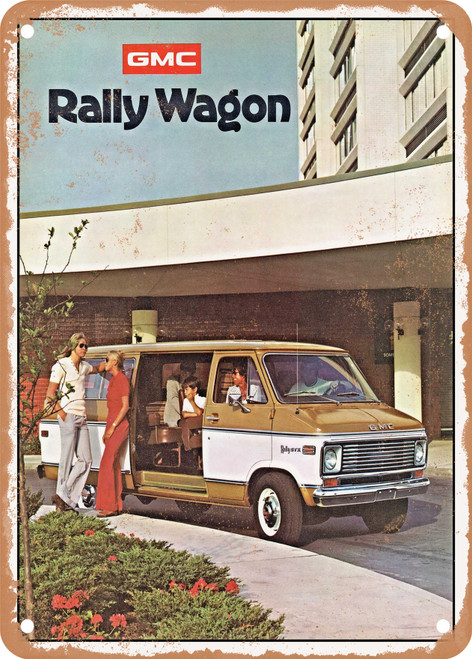 1975 GMC Rally Wagon Vintage Ad Metal Sign