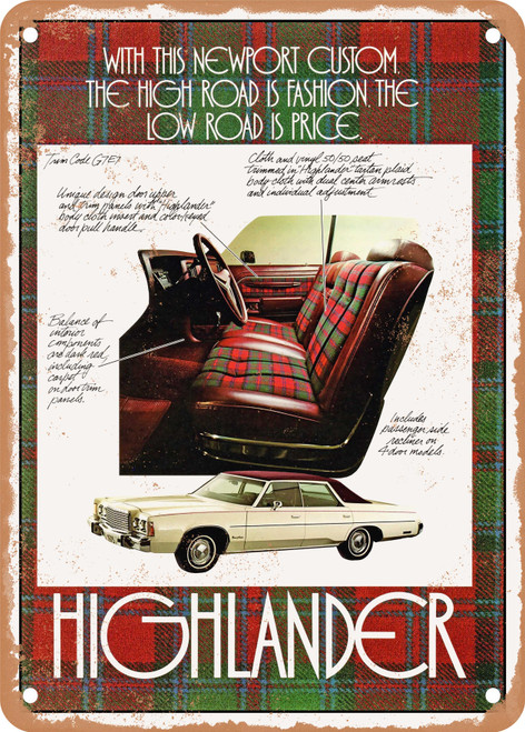 1975 Chrysler Newport Highlander Vintage Ad Metal Sign
