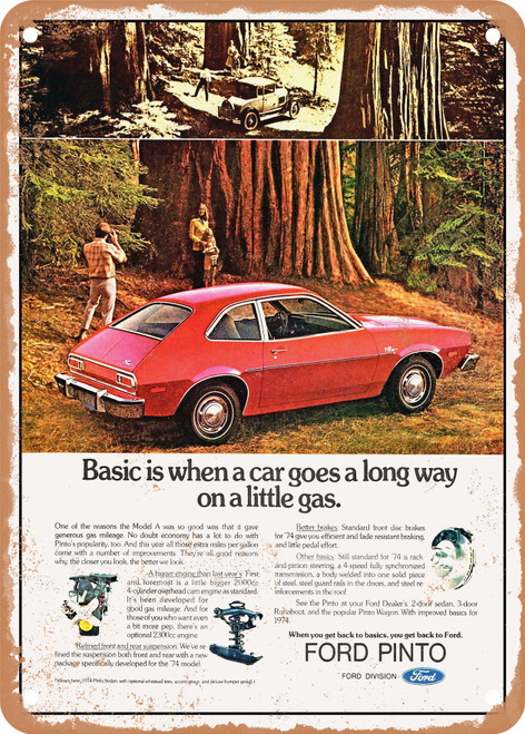 1974 Ford Pinto Sedan Vintage Ad Metal Sign