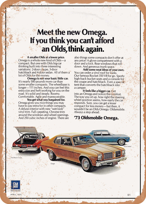 1973 Oldsmobile Omega Vintage Ad Metal Sign