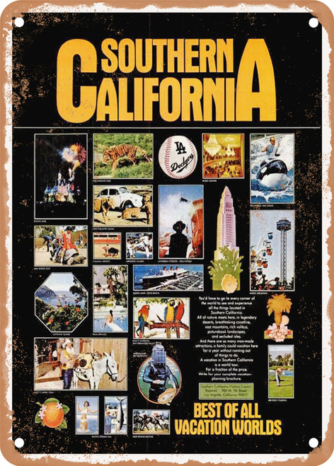 1972 Southern California Best of All Vacation Worlds Vintage Ad Metal Sign