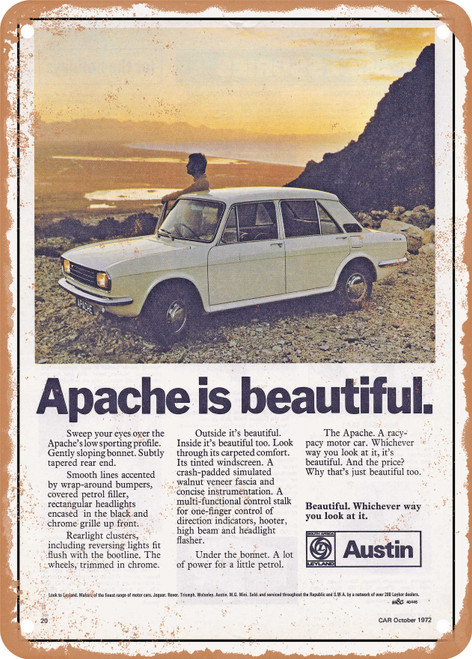 1972 Austin Apache Is Beautiful South Africa Vintage Ad Metal Sign