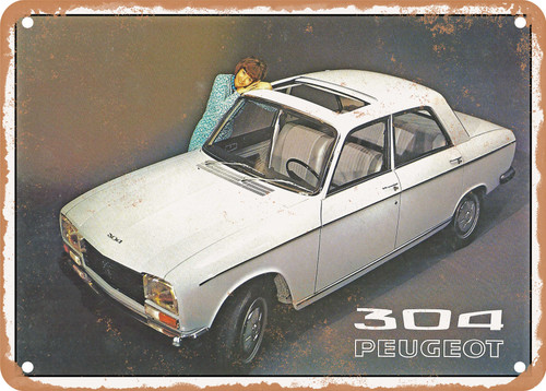 1971 Peugeot 304 Vintage Ad - 14x10 Metal Sign - Retro Rusty Look