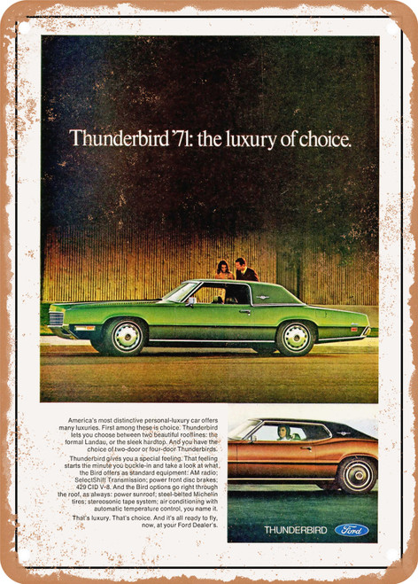 1971 Ford Thunderbird Landau 2 Door Hardtop Vintage Ad Metal Sign