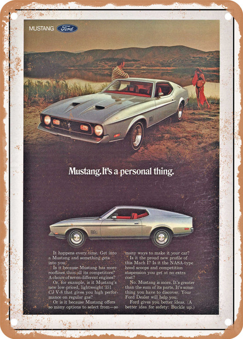 1971 Ford Mustang Mach I Vintage Ad Metal Sign
