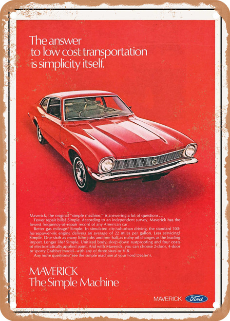 1971 Ford Maverick Vintage Ad Metal Sign