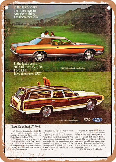 1971 Ford LTD Hardtop Country Squire Vintage Ad Metal Sign