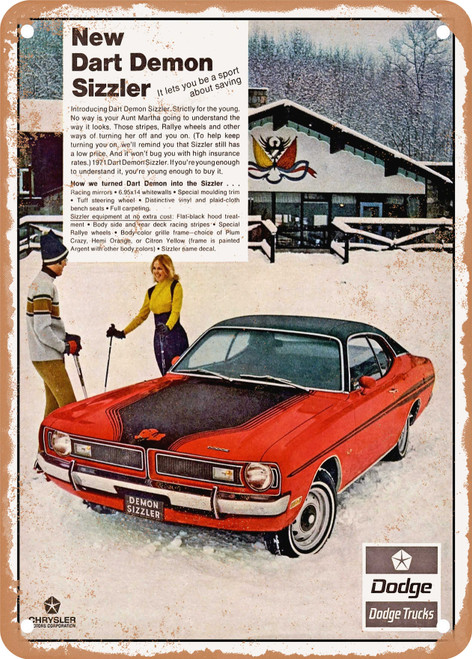 1971 Dodge Dart Demon Sizzler Vintage Ad Metal Sign