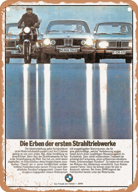 1971 BMW The heirs of the first jet engines Vintage Ad Metal Sign