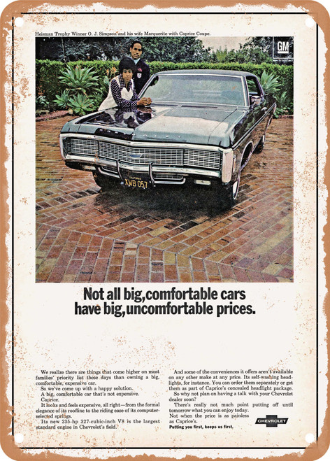 1969 Chevy Caprice Coupe with O J Simpson Vintage Ad Metal Sign