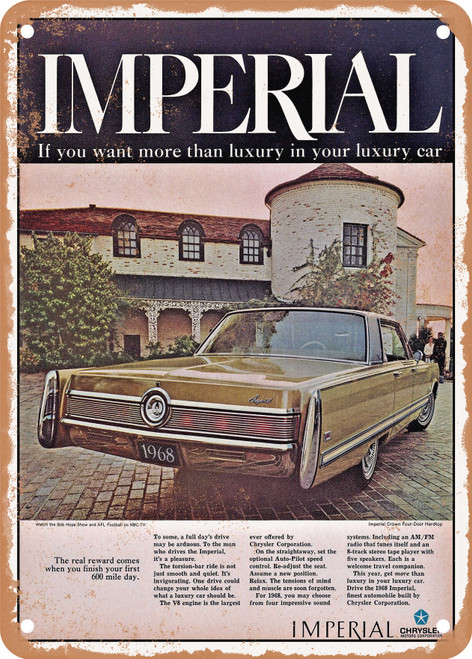 1968 Imperial Crown Four Door Hardtop Vintage Ad Metal Sign