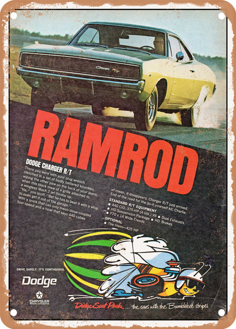 1968 Dodge Charger R T Ramrod Vintage Ad Metal Sign