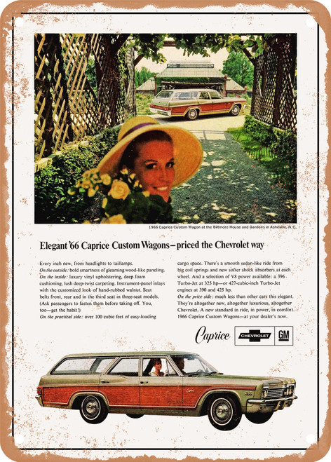 1966 Chevy Caprice Custom Wagon Vintage Ad Metal Sign