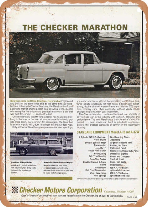 1966 Checker Marathon Sedan Station Wagon Vintage Ad Metal Sign