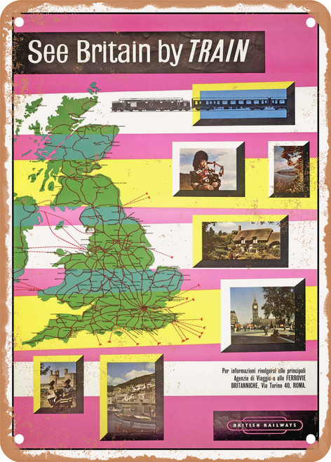1965 See Britain by Train British Railways Vintage Ad Metal Sign