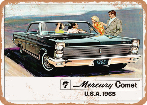1965 Mercury Comet Vintage Ad - 14x10 Metal Sign - Retro Rusty Look