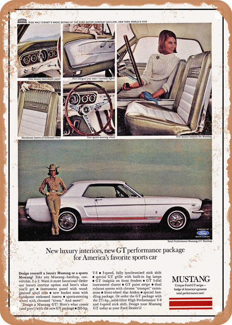 1965 Ford Mustang GT Hardtop Vintage Ad Metal Sign